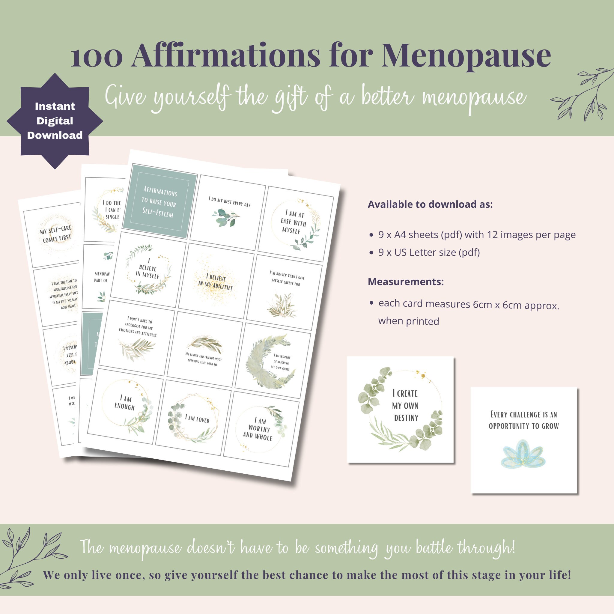 100 Printable Positive Affirmation Cards for Perimenopause and Post ...