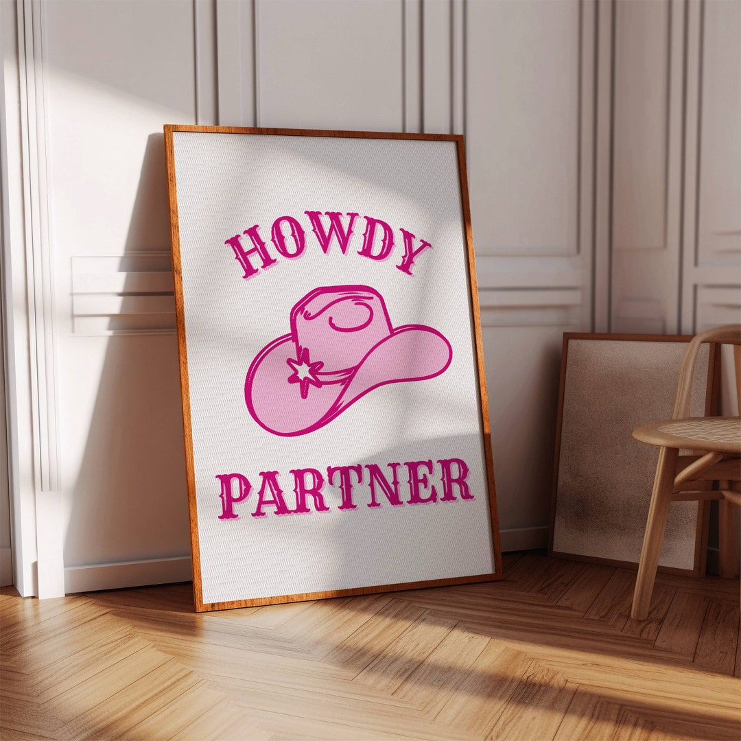 Pink Cowgirl Hat Print: Howdy Partner Western Wall Art (digital ...
