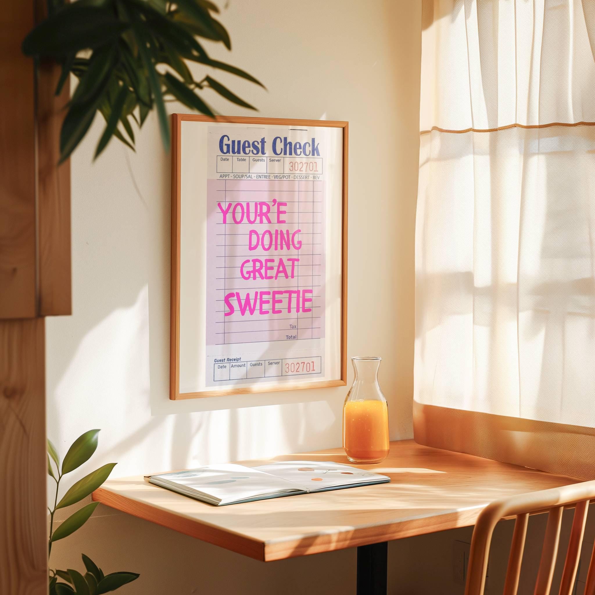 You're Doing Great Sweetie Guest Check Poster Preppy Dorm Decor, Pink ...