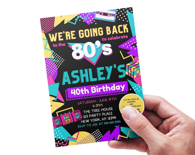 80's Theme Birthday Invitation Back to the 80s Decades Party Throwback ...