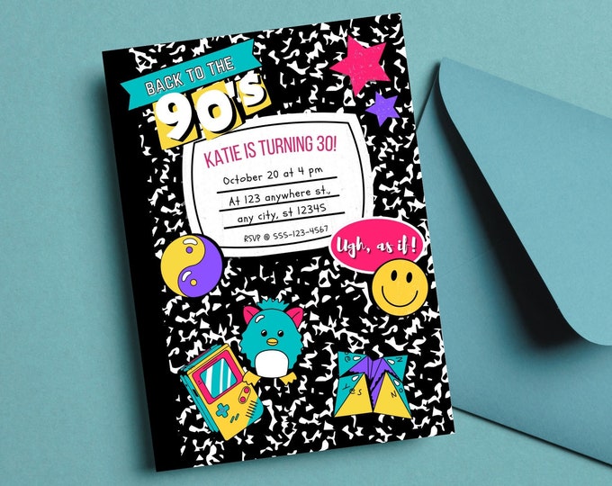 Back to the 90s| 30th Birthday 90s Theme Invitation Template| Retro ...