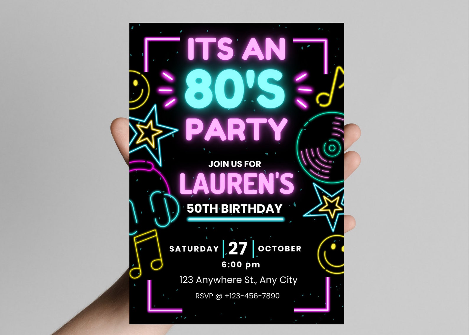 80's Neon Theme Birthday Invitation Back to the 80s Decades Party ...