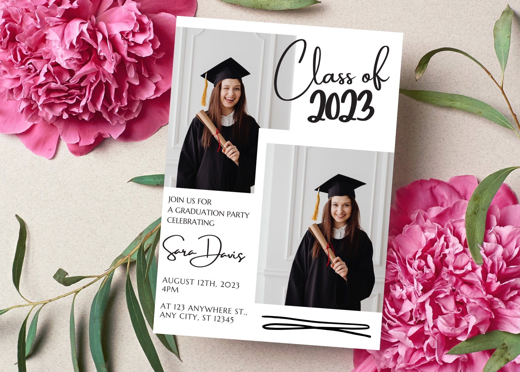 Minimalist Graduation Party Invitation, Modern Graduation Announcement ...