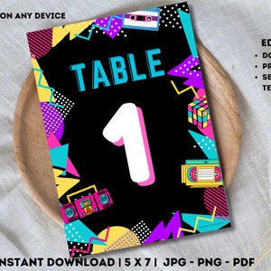 80s Party Table Numbers: Retro Theme Decorations (instant Download) - Etsy