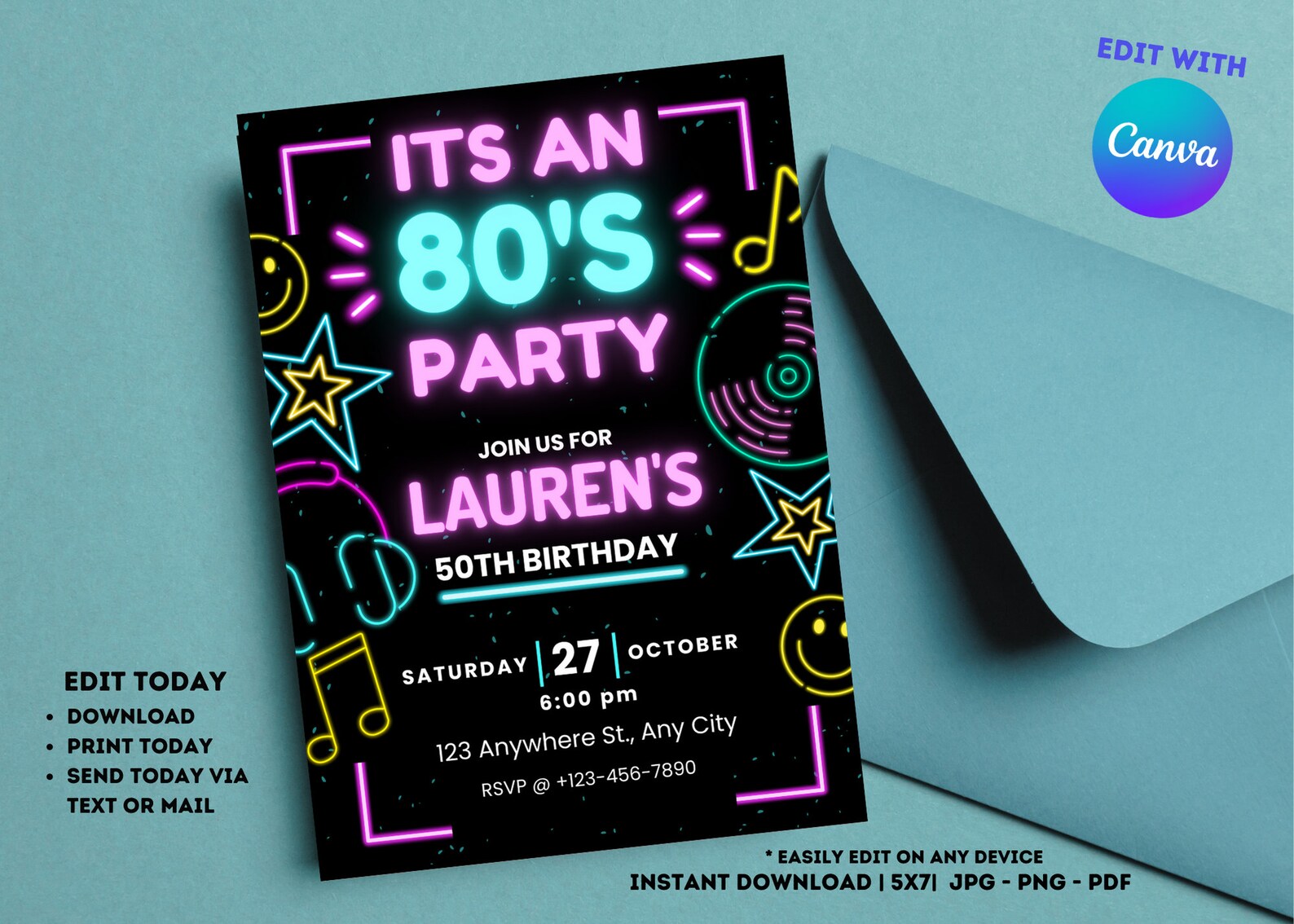 80's Neon Theme Birthday Invitation Back to the 80s - Etsy