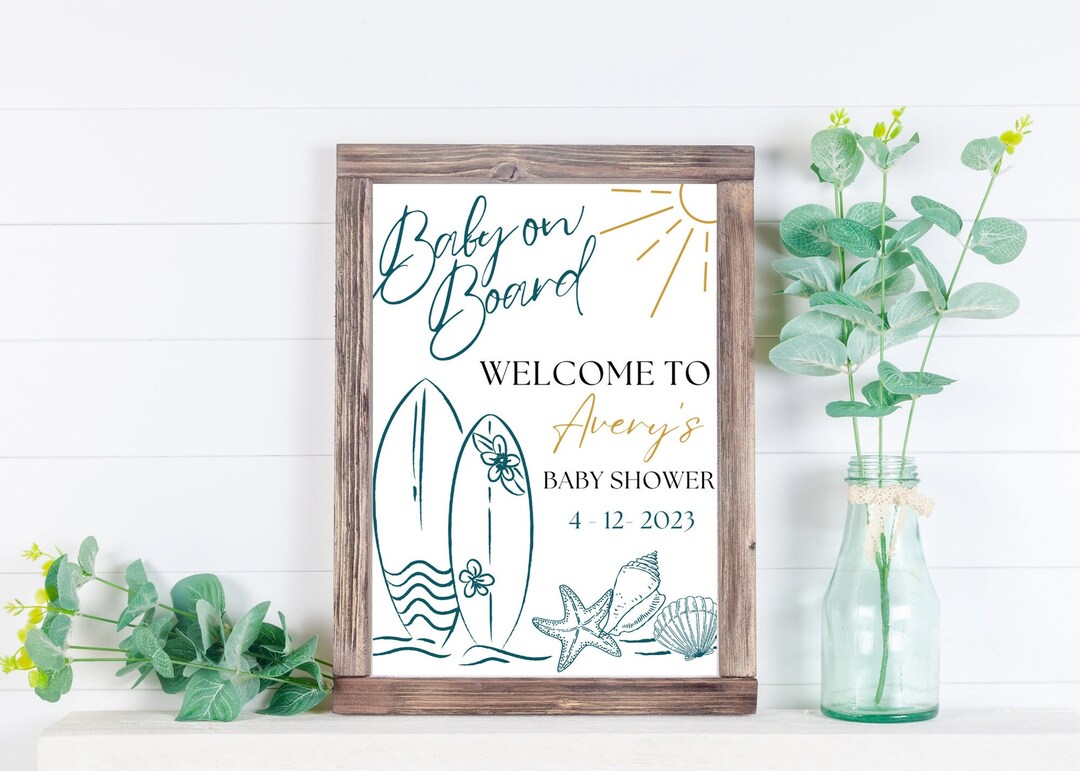 Baby on Board Welcome Sign Surf Beach Baby Shower Welcome Sign Template ...