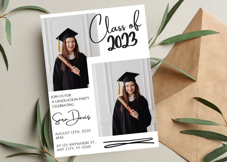 Minimalist Graduation Party Invitation, Modern Graduation Announcement ...