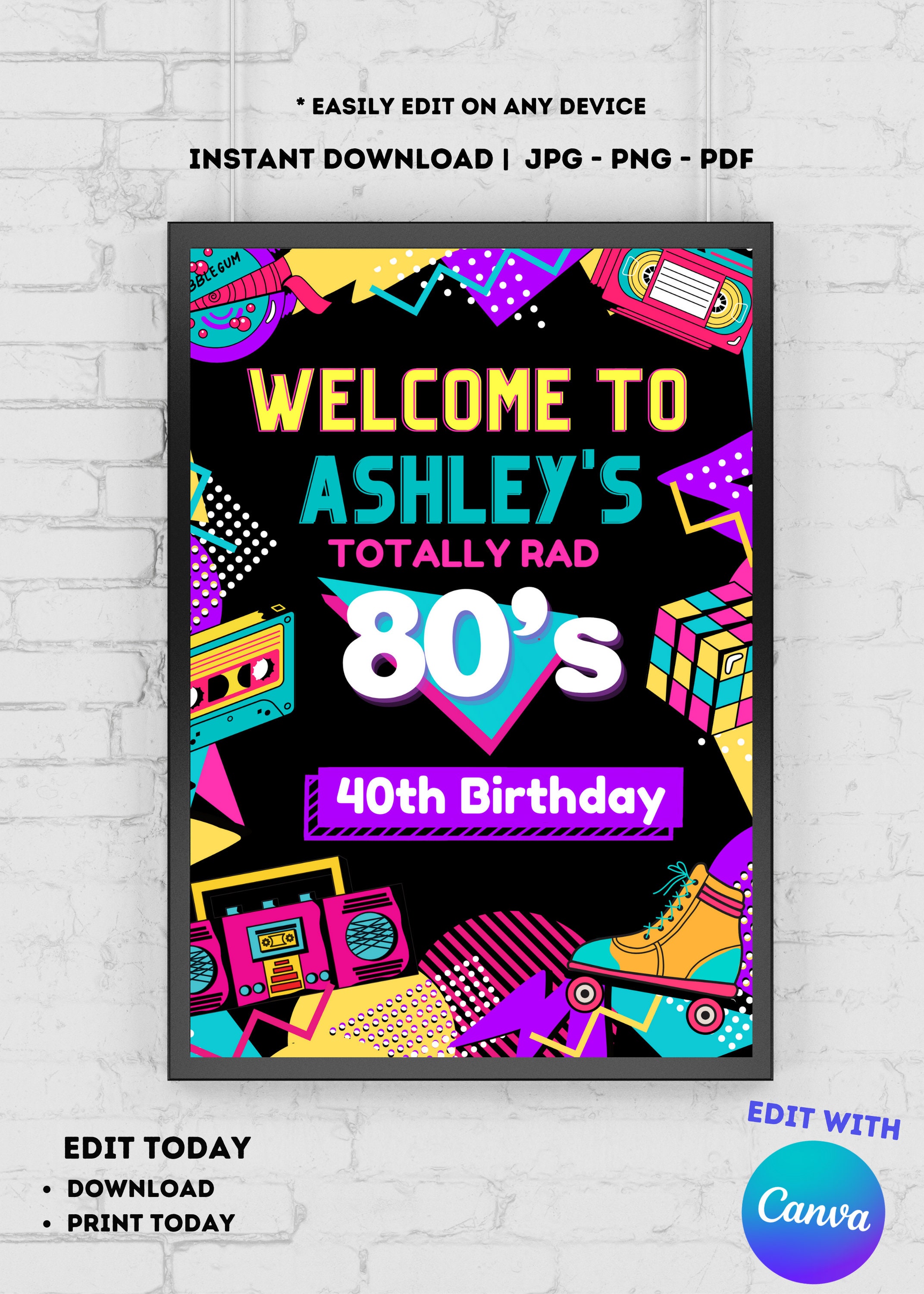80s Theme Birthday Welcome Sign| Printable Retro Welcome| 80s Themed ...