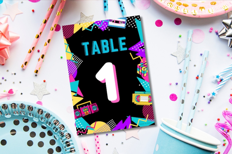 80s Party Table Numbers: Retro Theme Decorations (instant Download) - Etsy