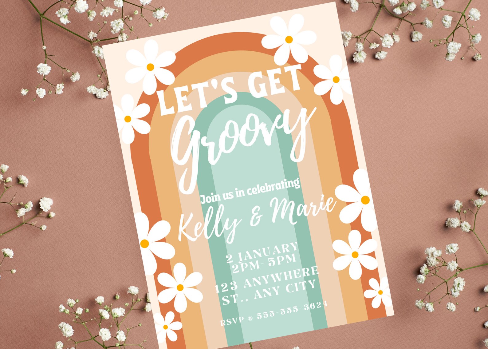 Let’s Get Groovy Party Invitation| 70s Theme| Daisies, Rainbow| Retro ...