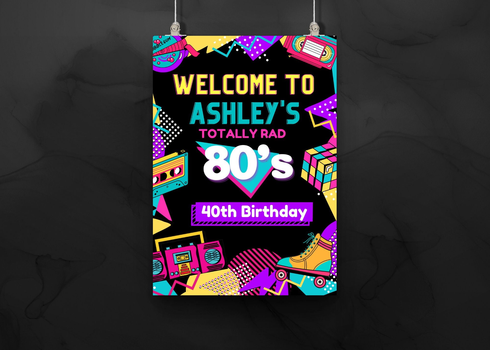 80s Theme Birthday Welcome Sign| Printable Retro Welcome| 80s Themed ...