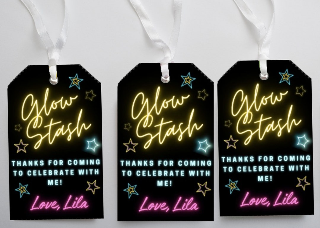 Glow Birthday Favor Tag Glow Gift Tag Neon Glow Tags Neon Glow Party ...