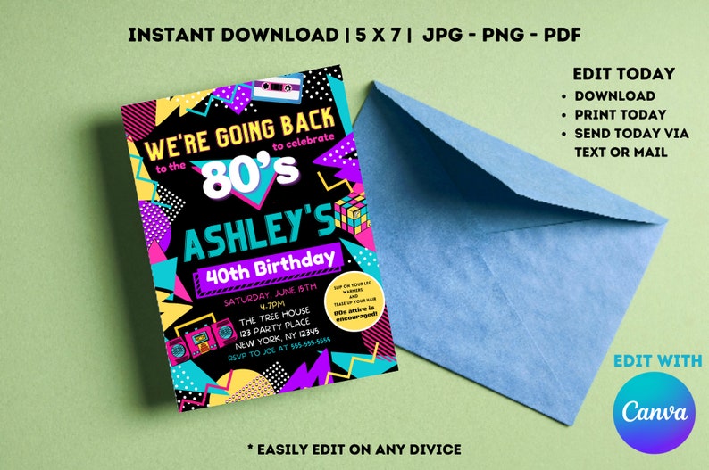 80's Theme Birthday Invitation Back to the 80s Decades - Etsy