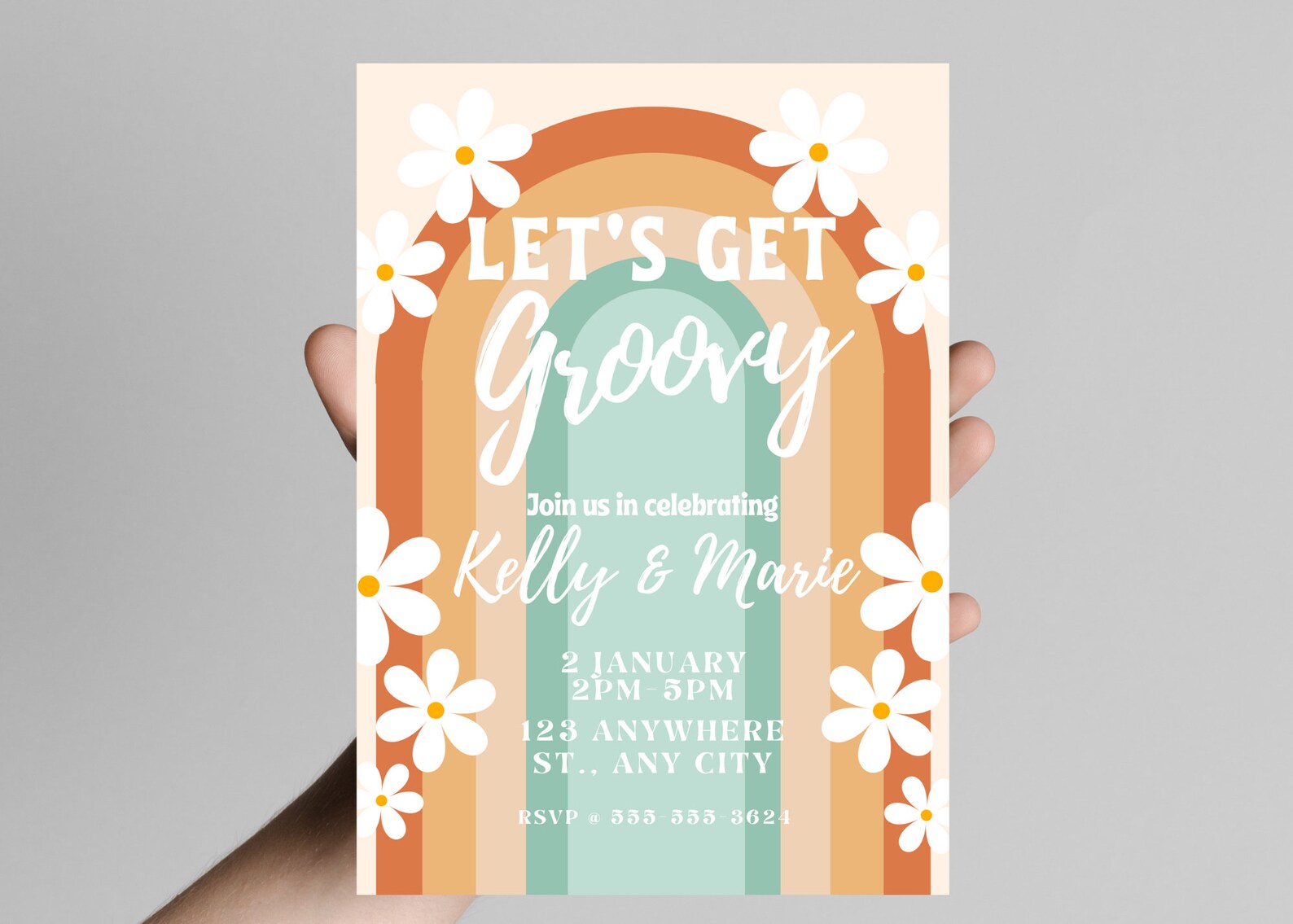 Let’s Get Groovy Party Invitation| 70s Theme| Daisies, Rainbow| Retro ...