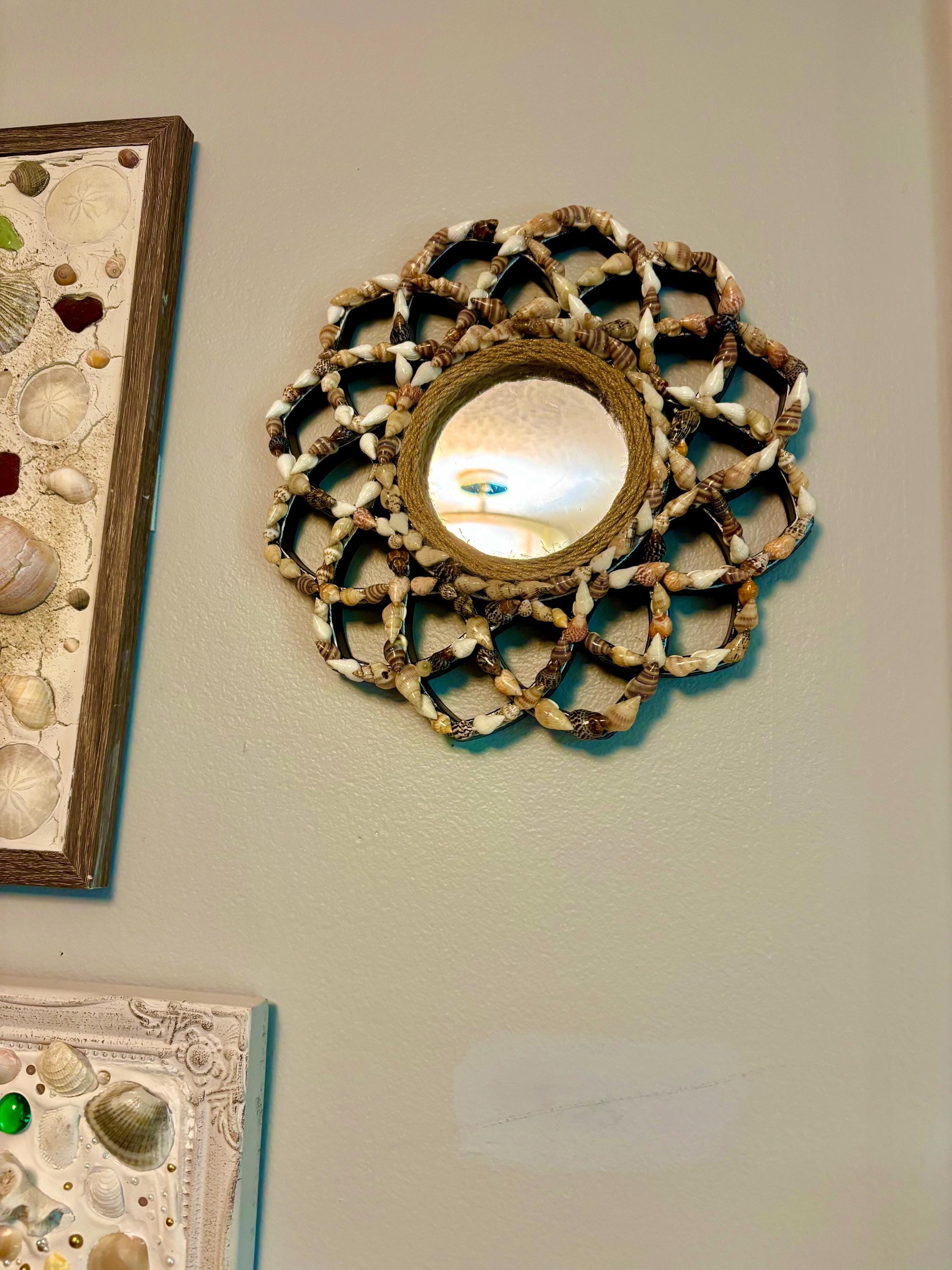 Coastal Seashell Mirror – 9.5” Round Nautical Wall Decor - Etsy