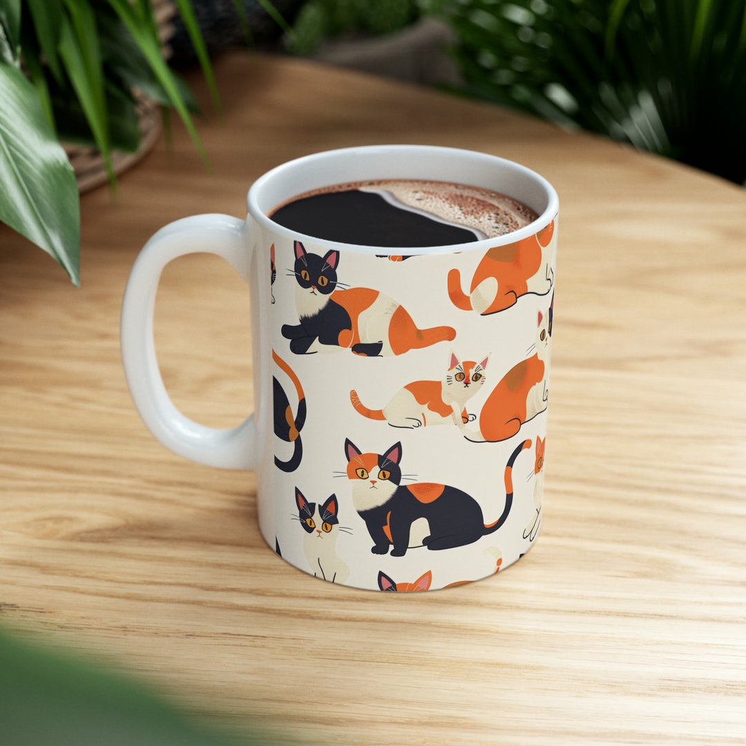 Cutest Calico Cat Pattern Cute Cat Decorated Coffee Mug/black Cat on ...