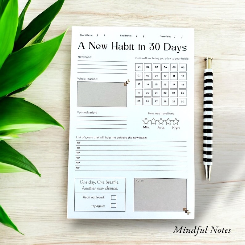 A New Habit in 30 Days Notepad, Goal Tracker, Wellness Notepad, Goal ...