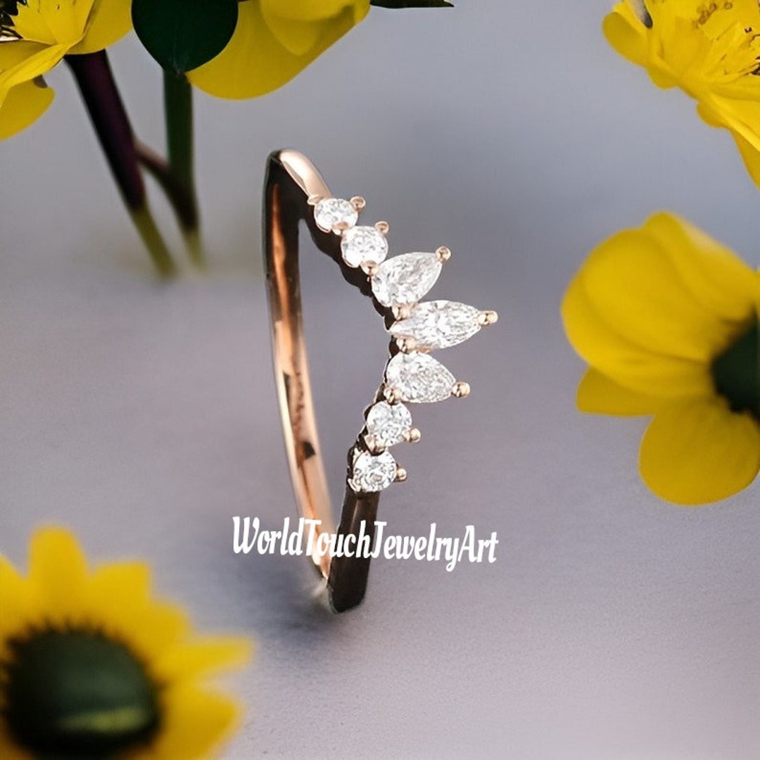 Unique Pear Shaped Bridal Stacking Promise Gift Curved Wedding Band ...