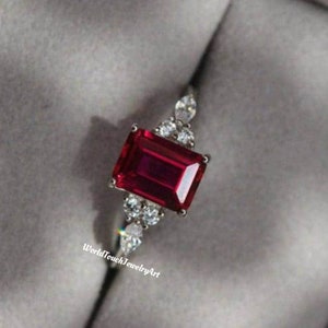 Lab Red Ruby Ring, Unique Anniversary Ring, Wedding Ring, Promise Ring, Ruby Ring, 925 Solid ...