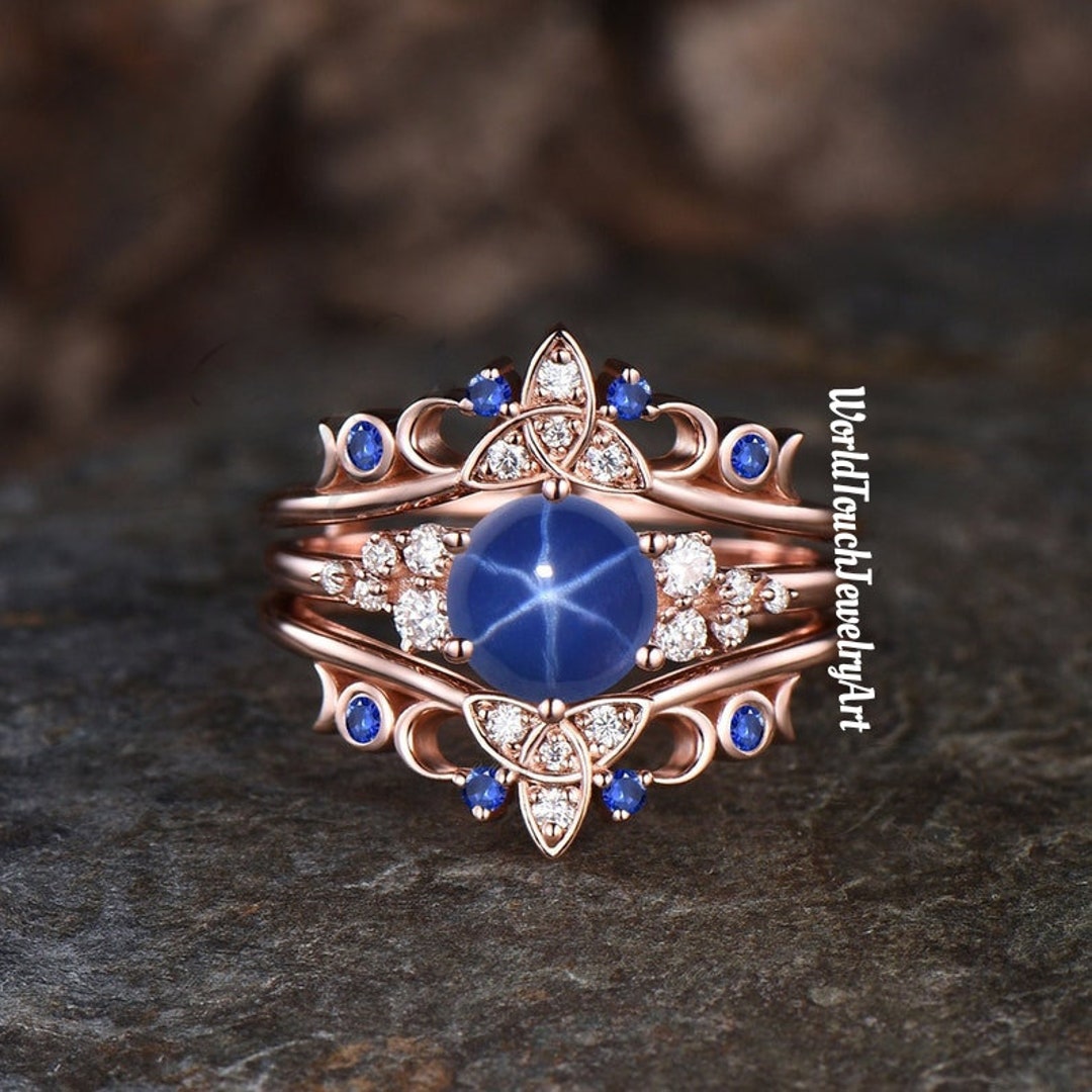Star Sapphire Ring Set Sterling Silver / Blue Star Sapphire Ring Lindy ...