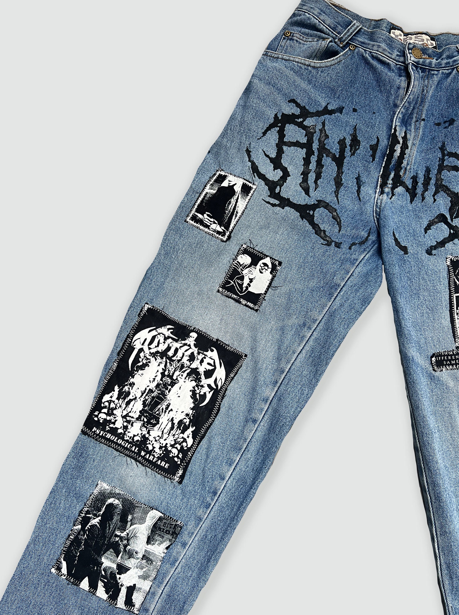 Exit Light 1 of 1 Custom Handmade Patchwork Reworked Vintage Crust Punk ...