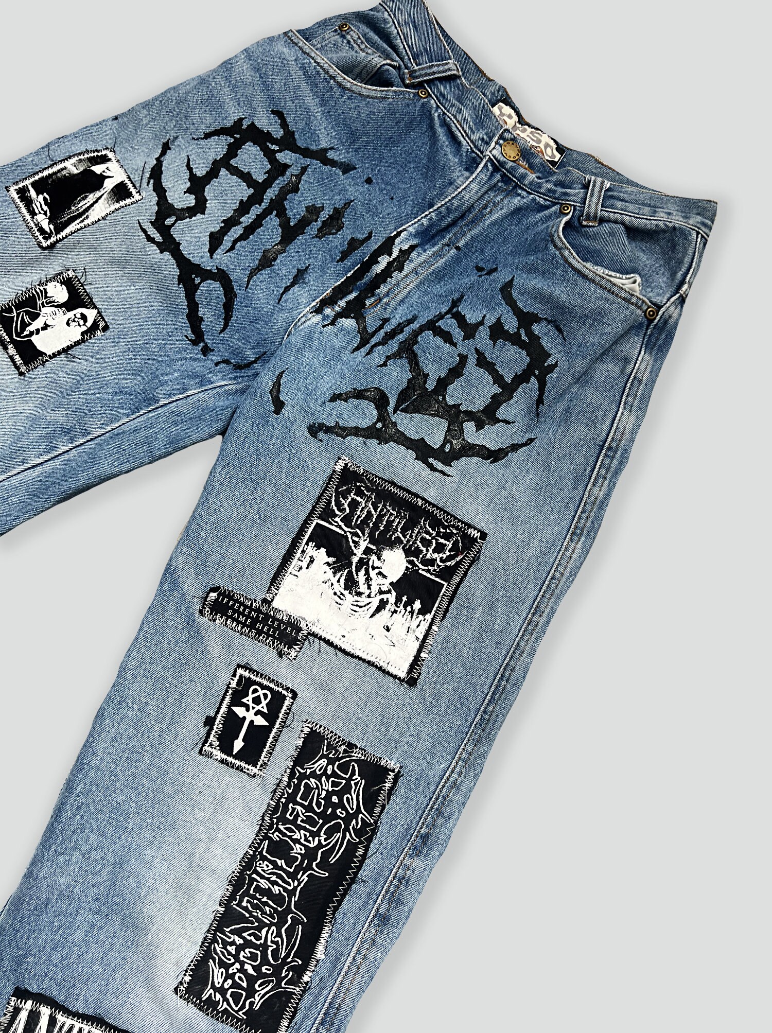 Exit Light 1 of 1 Custom Handmade Patchwork Reworked Vintage Crust Punk ...