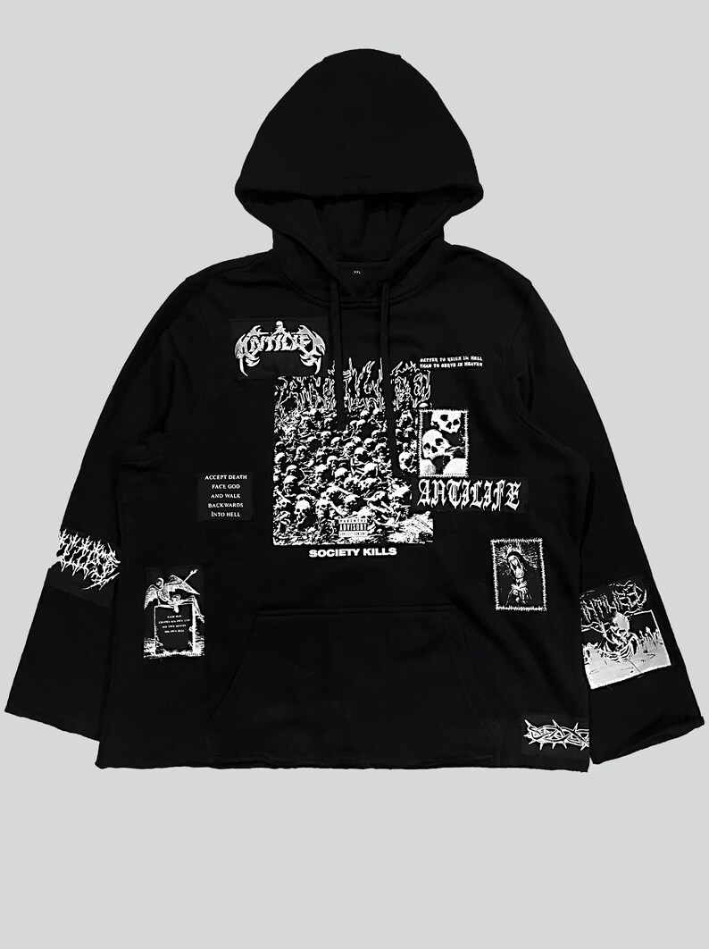 Cemetery XL 1 of 1 Custom Handmade Patchwork Crust Punk Goth Hoodie - Etsy