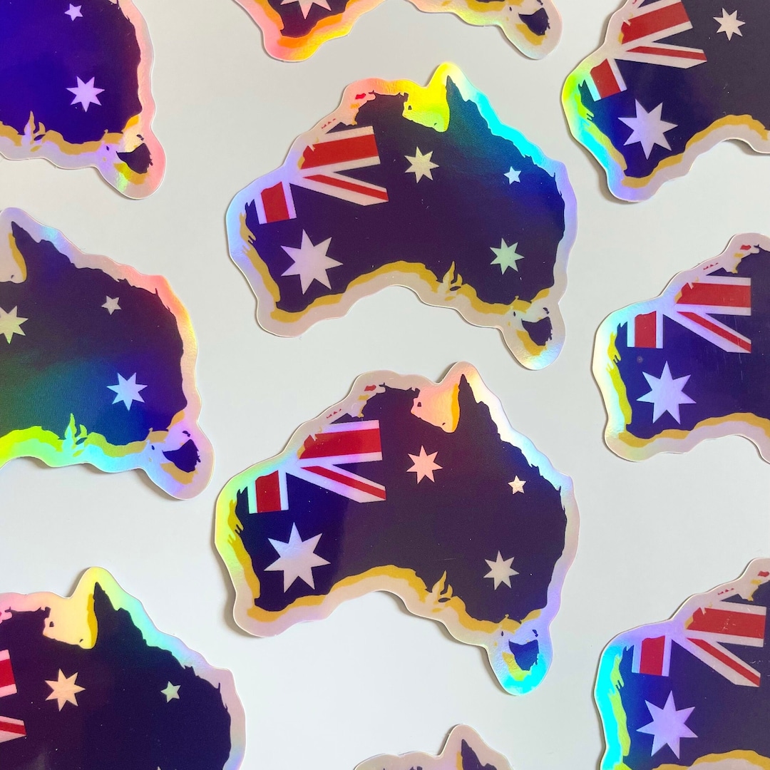 Australia Map Holographic Die-cut Sticker, Australia Scrapbook Sticker ...
