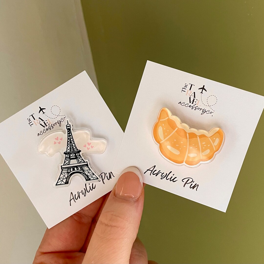 Paris Acrylic Pin, Eiffel Tower Pin, Croissant Pin, Travel Pins, Paris ...