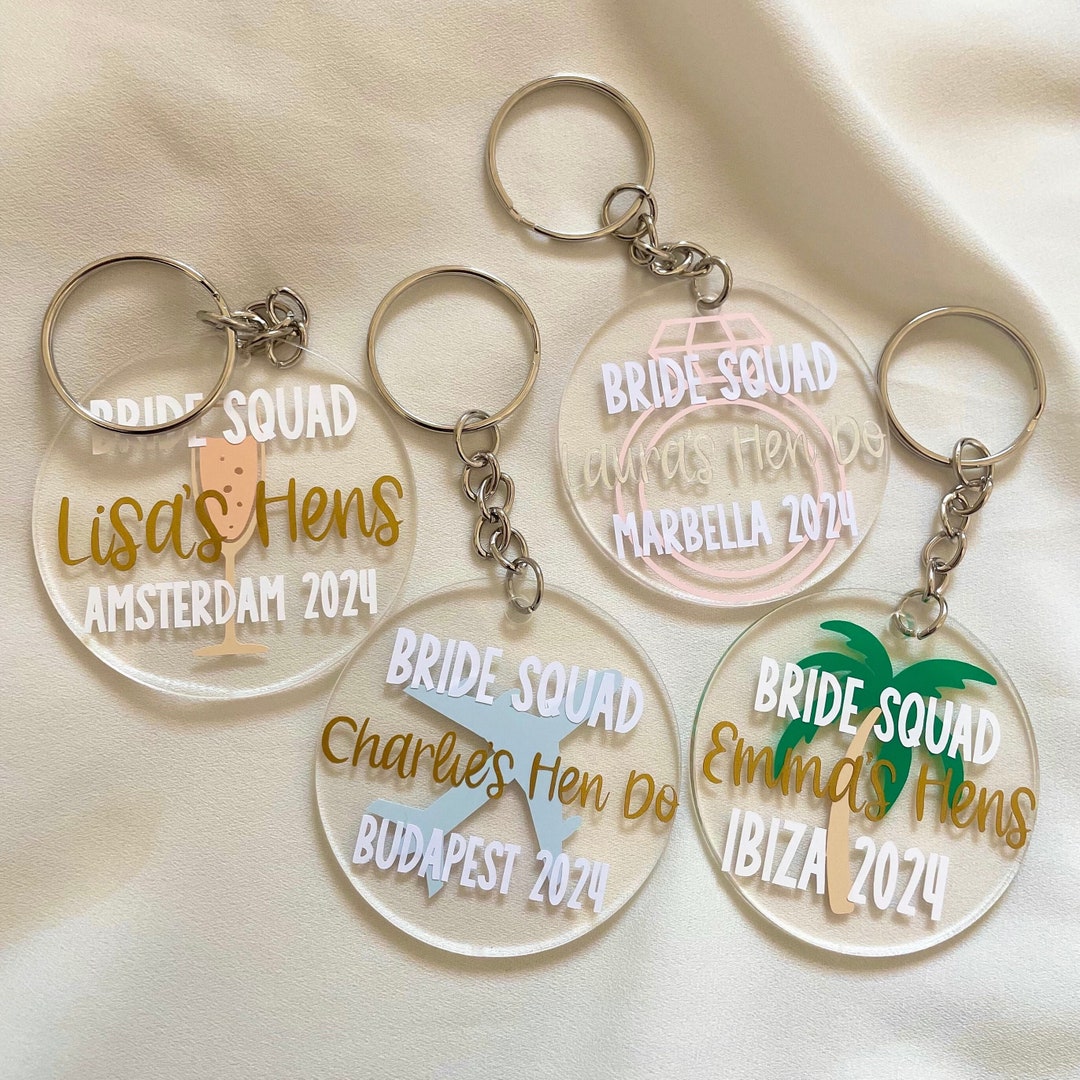 Personalised Hen Party Keyrings, Bride Squad Favours, Hen Do Favours ...