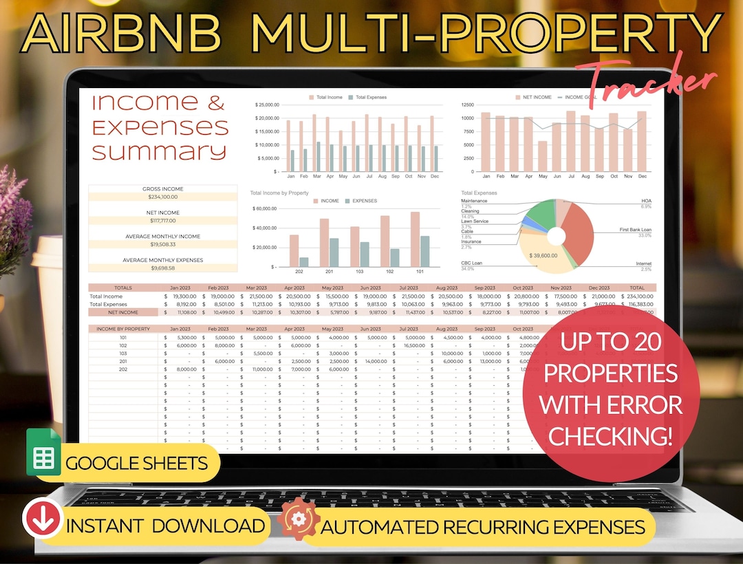 Airbnb Host Income Expense Tracker Template Spreadsheet Vacation Rental ...