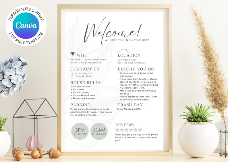 Airbnb Host Welcome Sign VRBO Template Vacation Rental Printable Poster ...