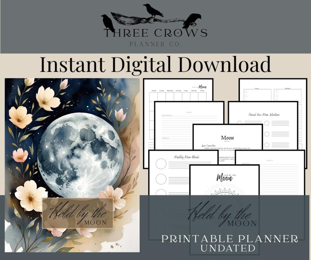 Lunar Planner | Moon Phase, Witchy Inserts (PDF Download A4/US Letter ...