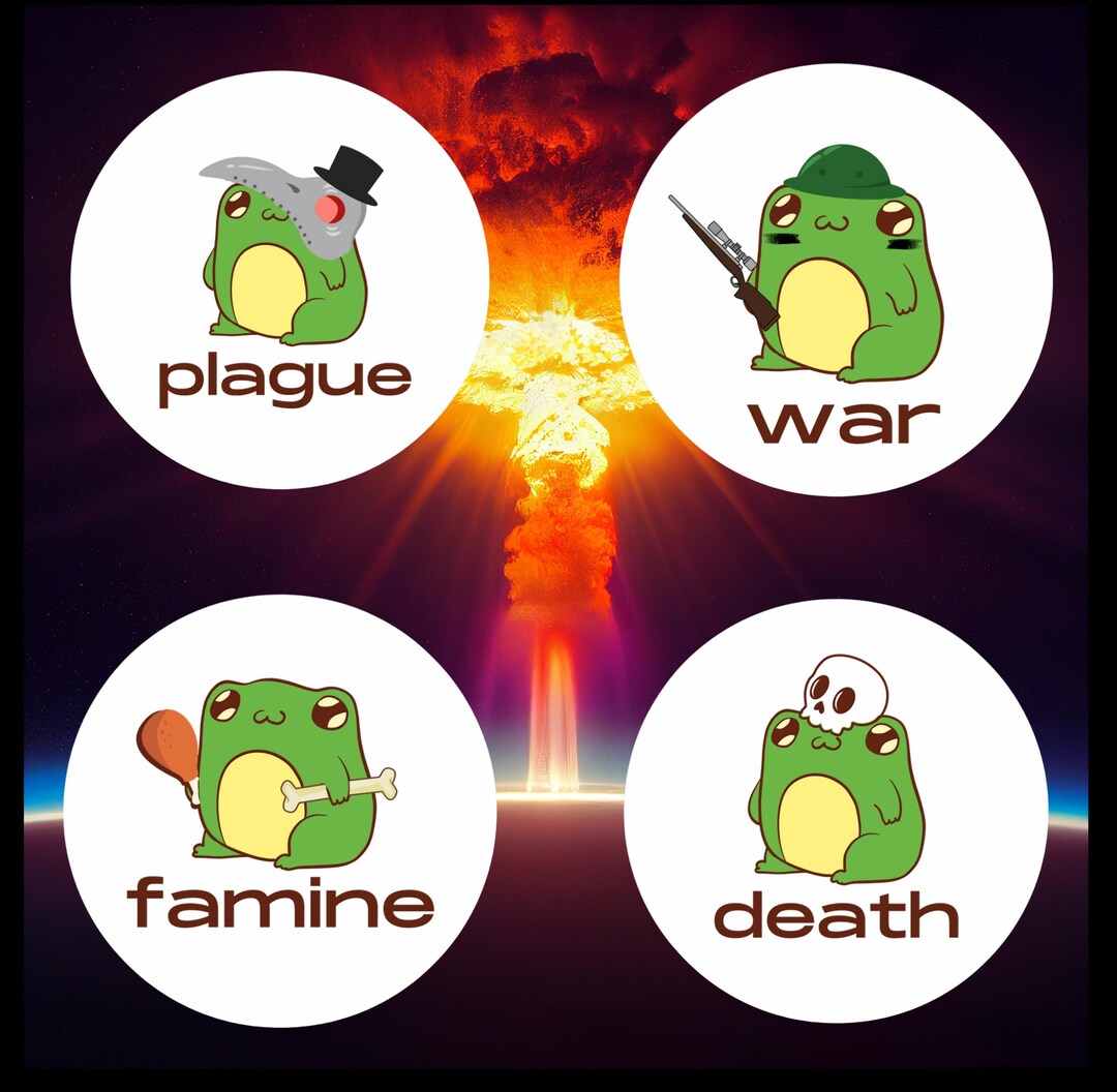 Four Frogs of the Apocalypse Cute Frog Toad Sticker Pack Death, Plague ...