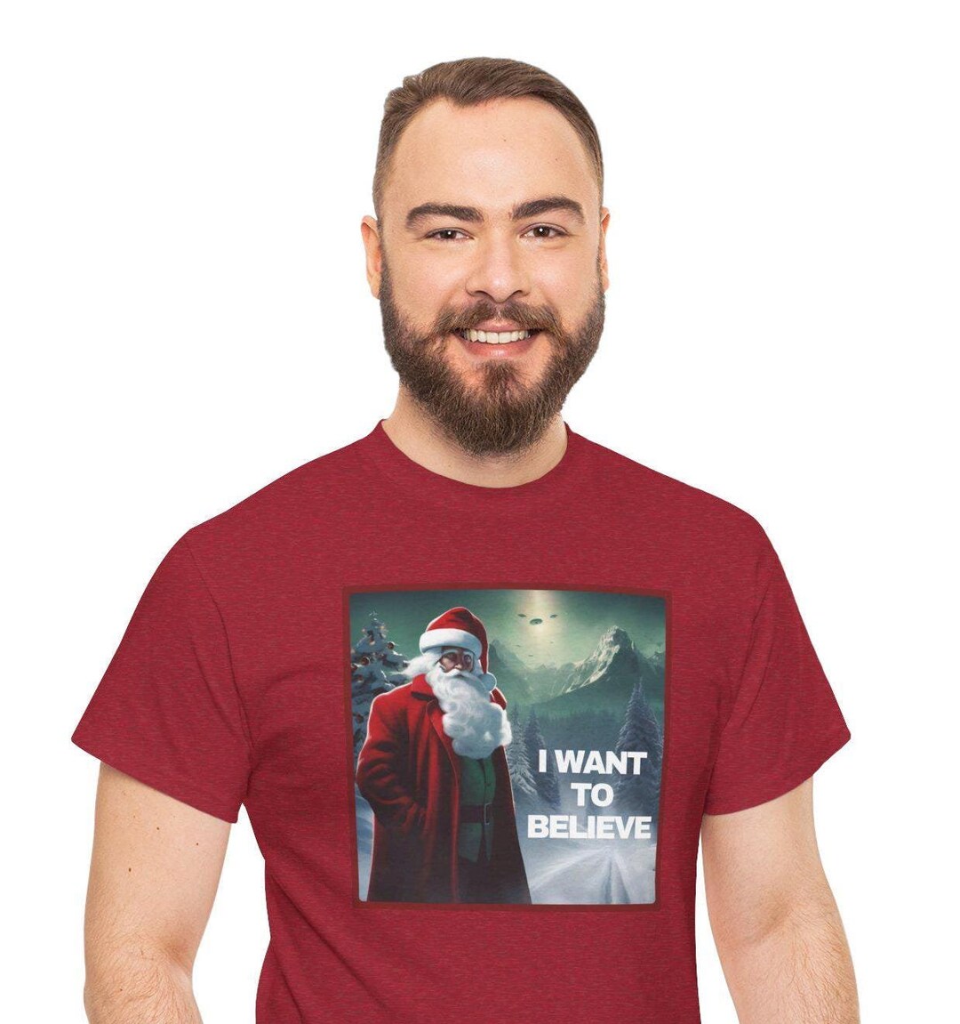 Christmas Santa Tee Shirt X-files Style Unisex Heavy Cotton T-shirt, I ...
