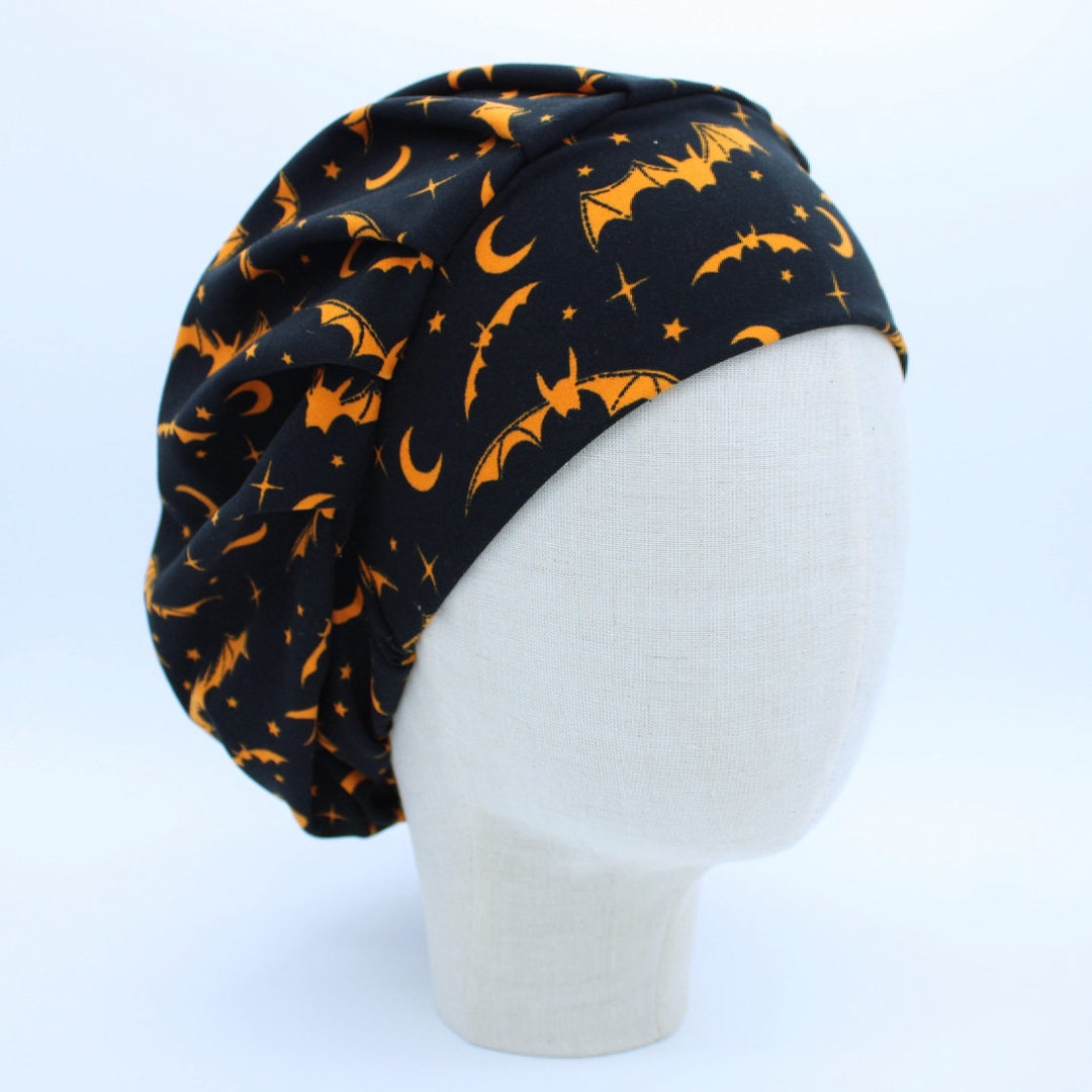 Orange Bats and Moons on Brushed Jersey Knit Fabric in a Bouffant-style ...