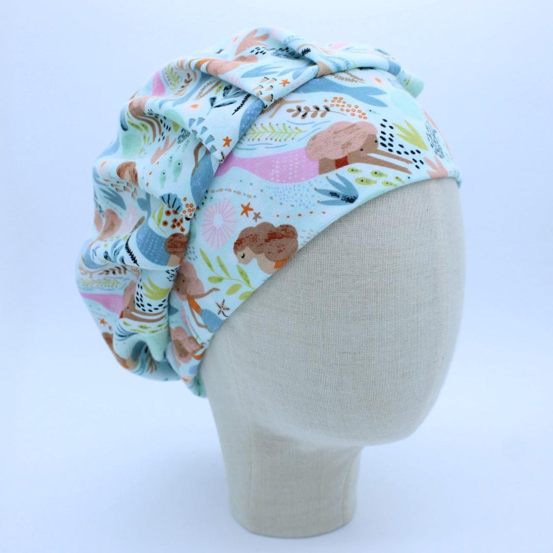 Mermaids in Pretty Ocean Themed Pattern in a Bouffant Style Scrub Cap ...