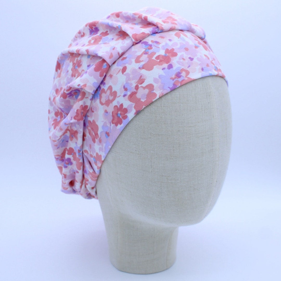 Pretty Pink Flowers on Soft Pink Fabric in a Bouffant-style Scrub Cap ...