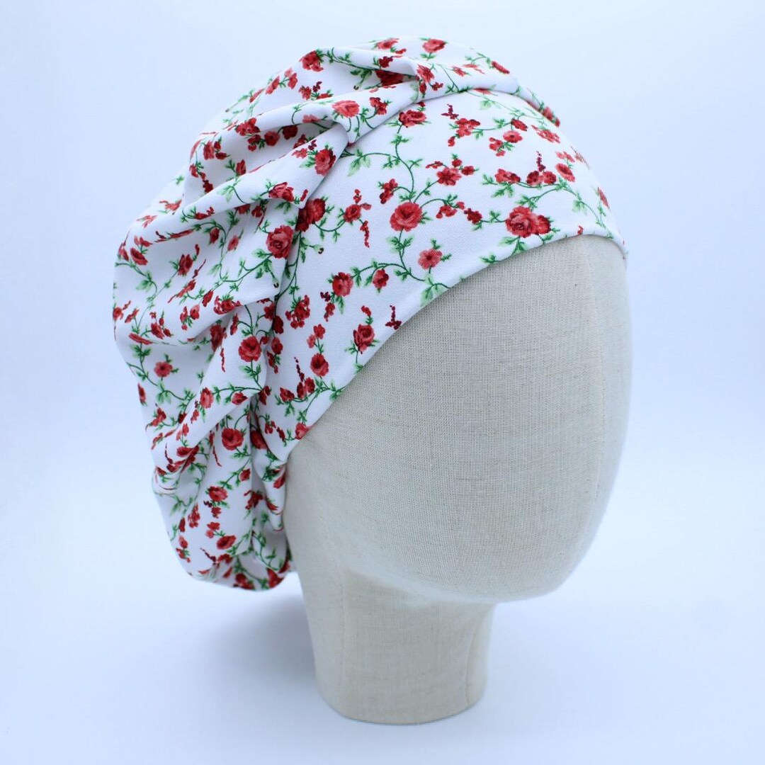 Vines With Red Roses on Soft White Double Brushed Jersey in a Bouffant ...