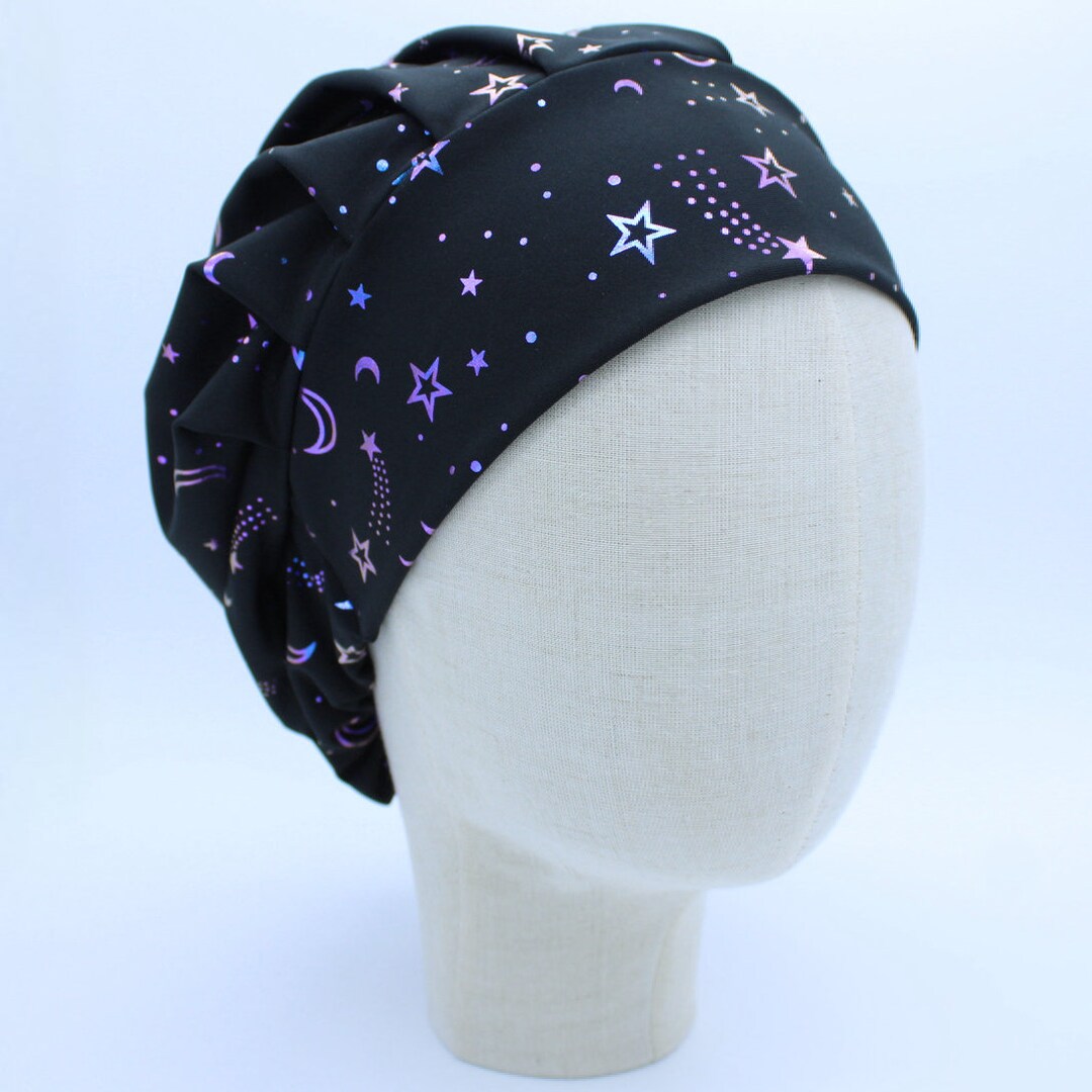 Iridescent Foil Moon and Stars on Black Lightweight Spandex in a ...