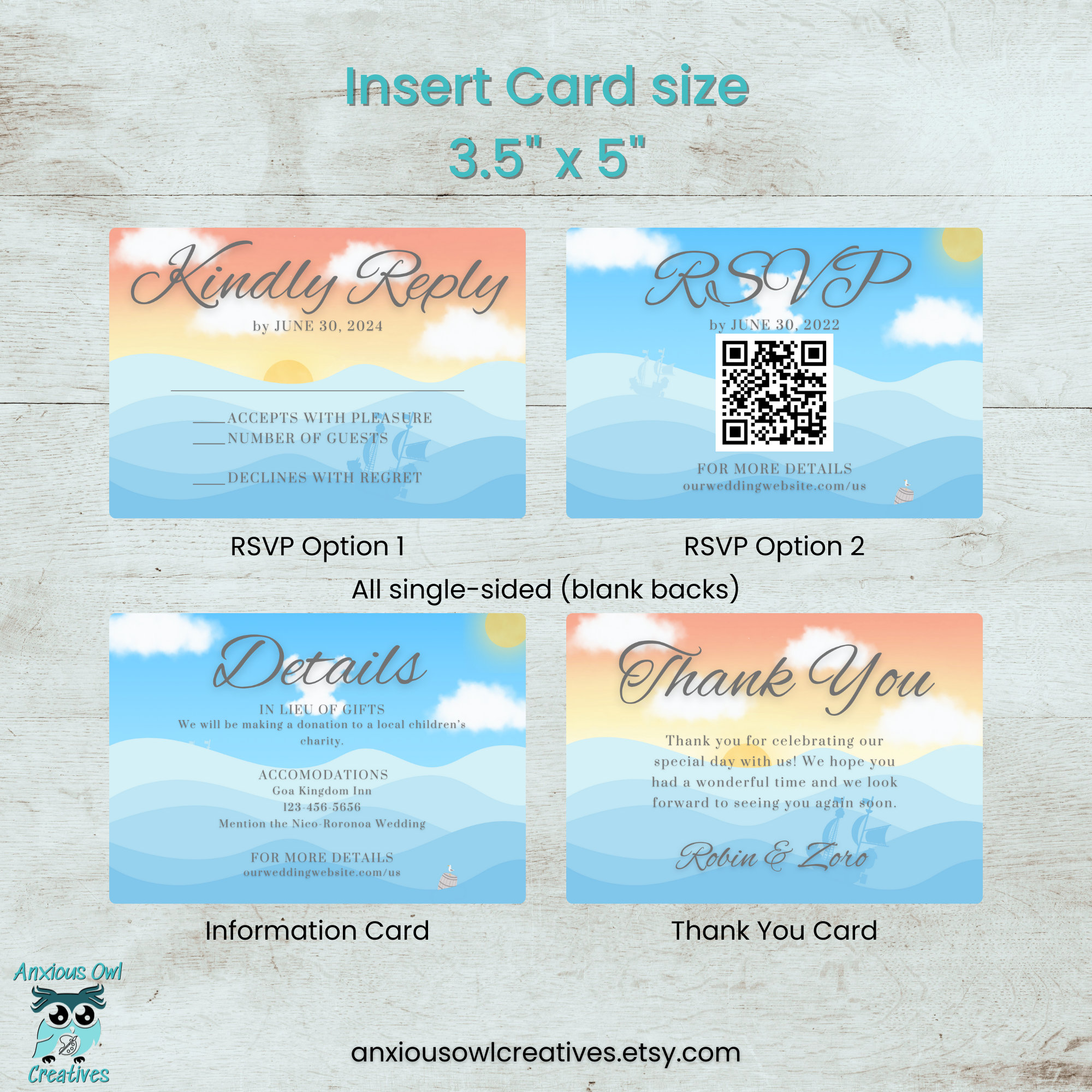 One Piece Anime Inspired Wedding Invitation Set Printable - Etsy