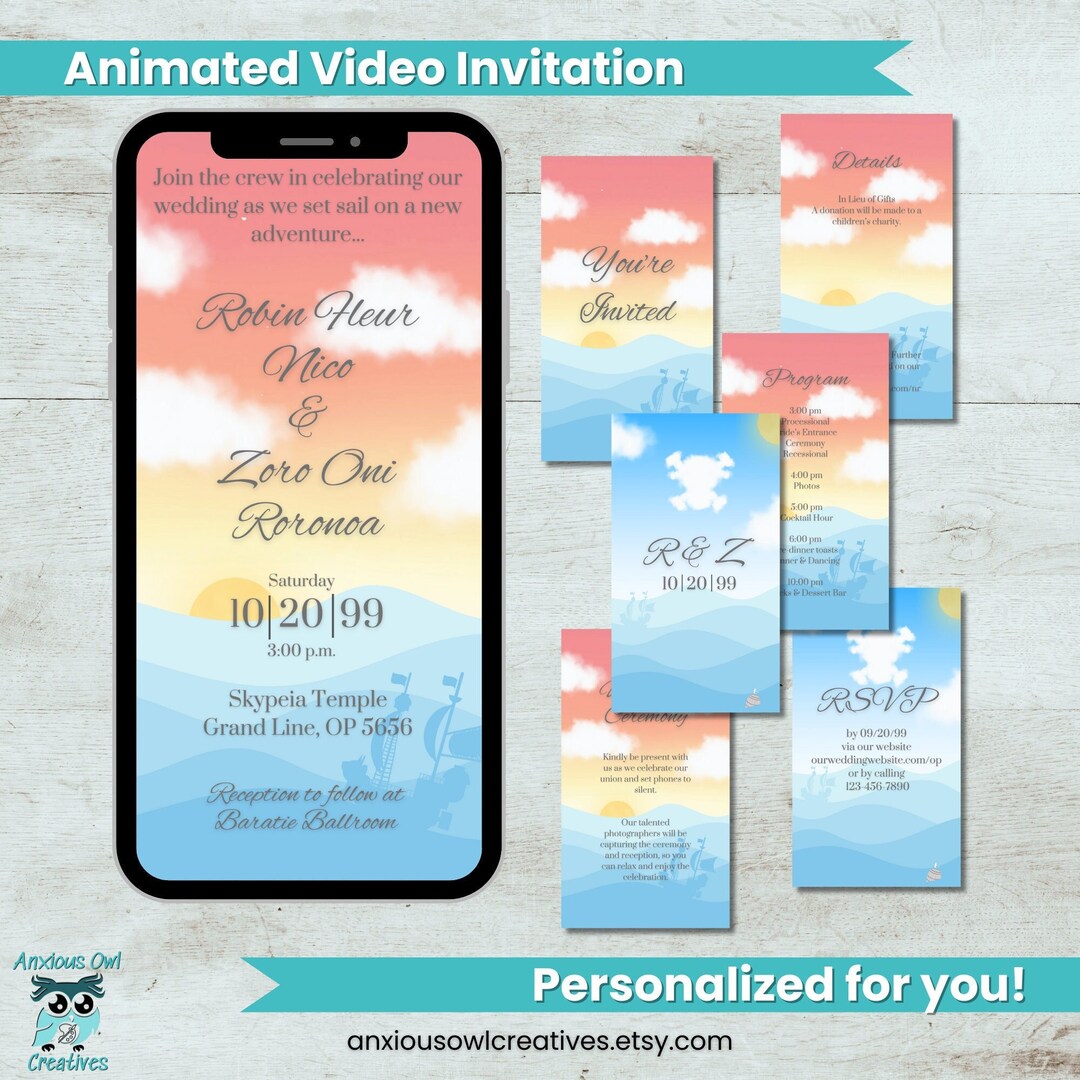 One Piece Anime Inspired Animated Digital Video Announcement Invitation ...
