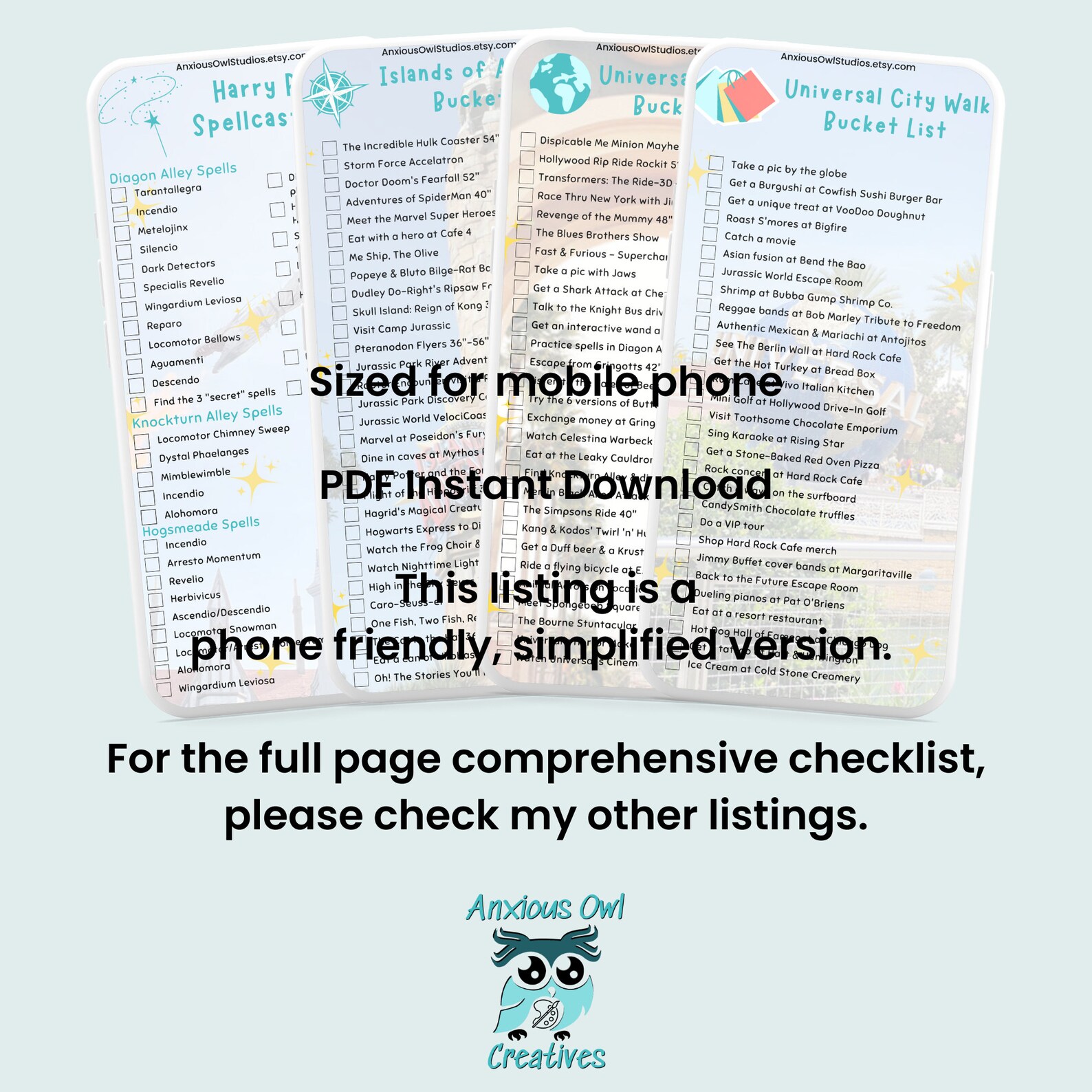Universal Orlando Mobile Checklist Rides Attractions Updated - Etsy