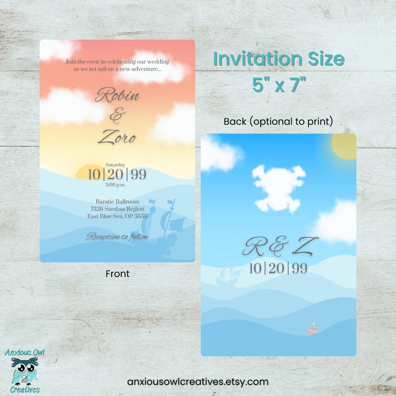 One Piece Anime Inspired Wedding Invitation Set Printable - Etsy