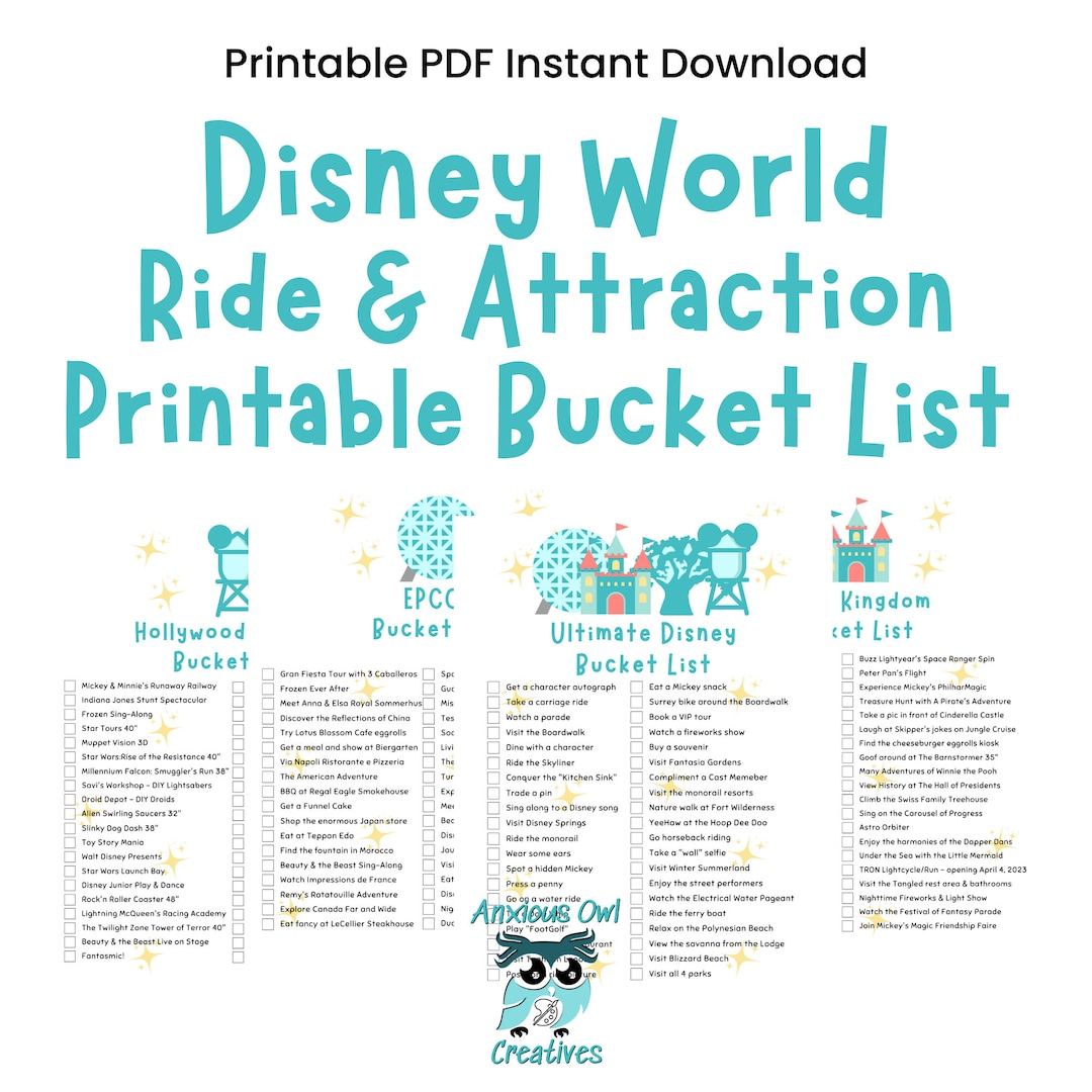 WDW Ride Attraction Theme Park Bucket List Updated - Etsy