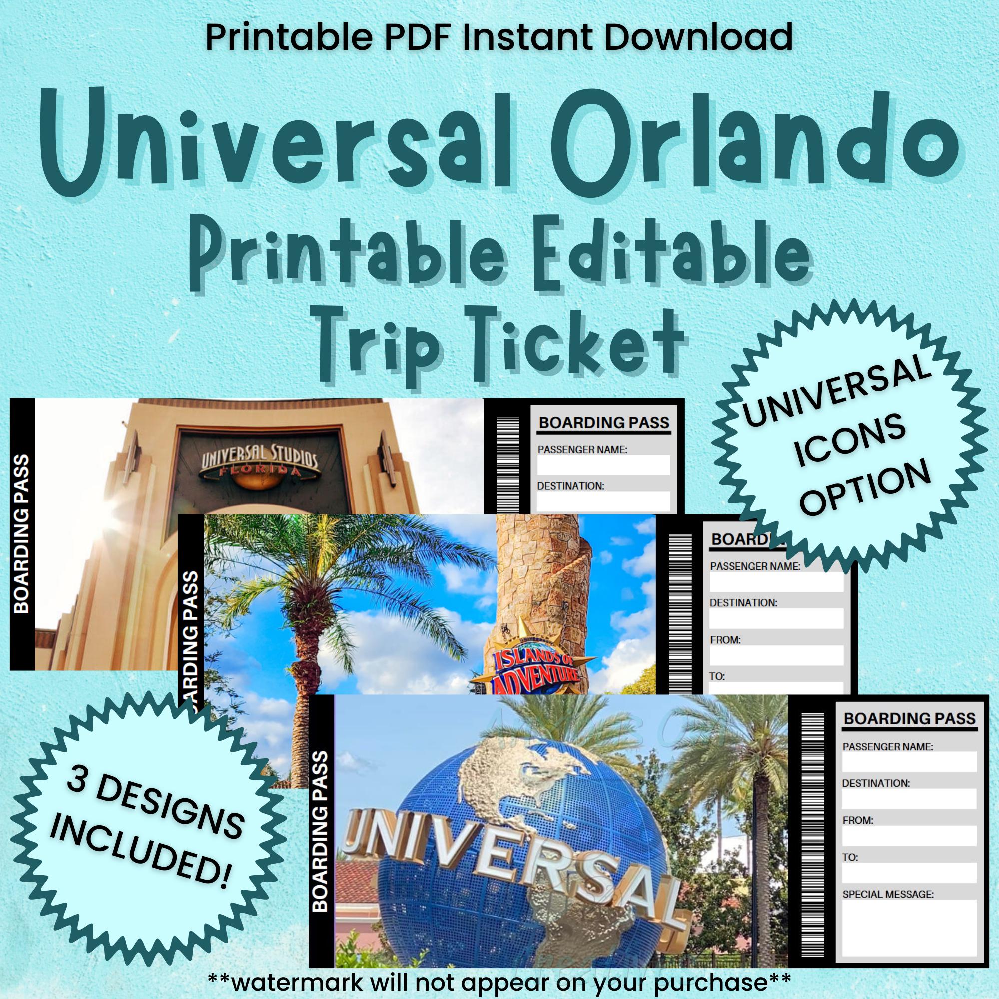 Universal Studios Customizable Surprise Trip Gift Ticket Printable ...