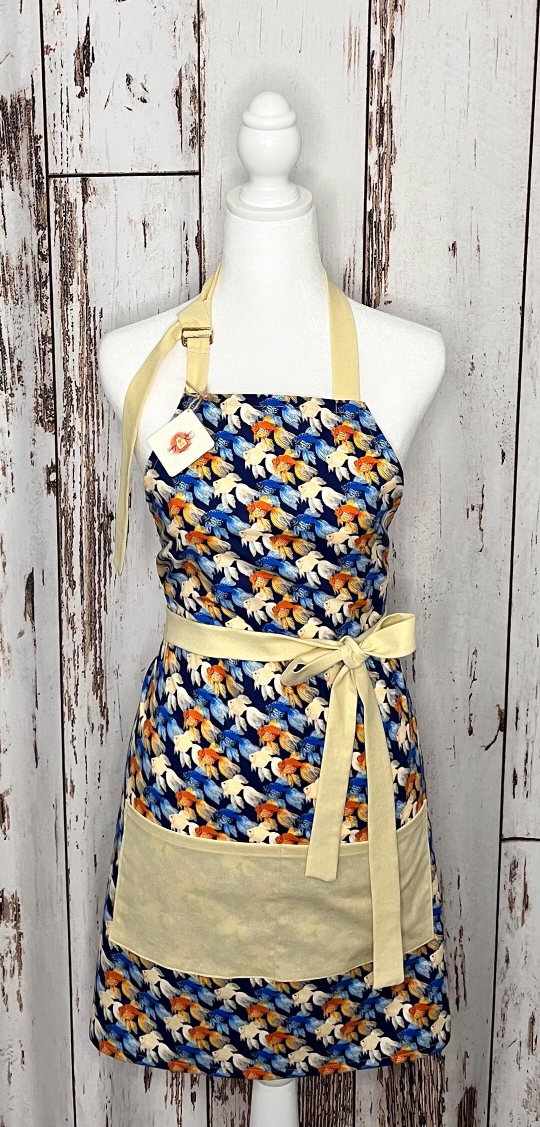 Goldfish Print Kitchen Apron: Homemade Cotton Apron With Pockets - Etsy