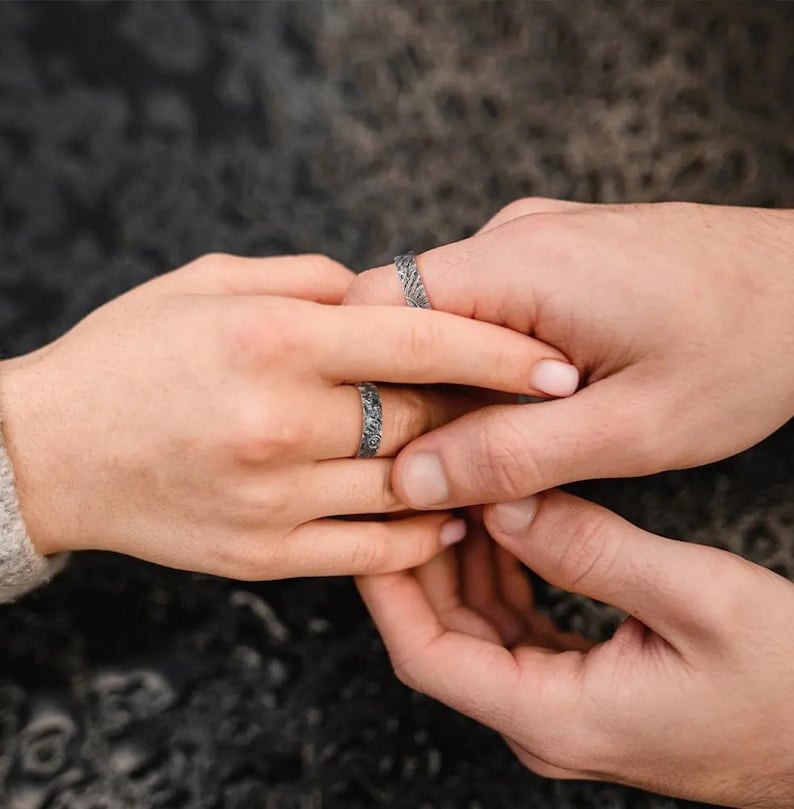 Sun Moon Promise Couple Rings, Sterling Silver Handmade Couple Band ...