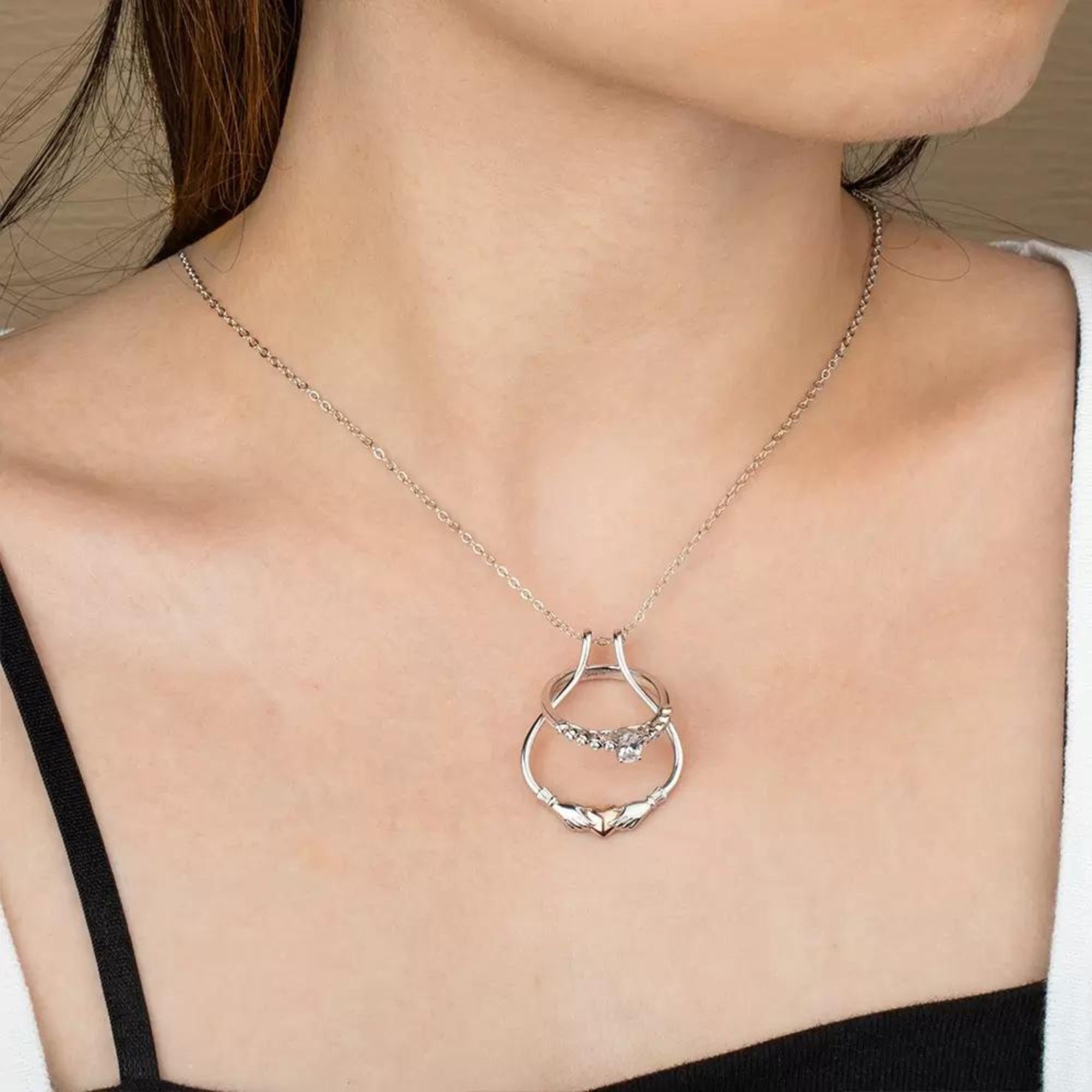 Ring Holder Necklace With Claddagh Heart, Sterling Silver Ring Keeper ...