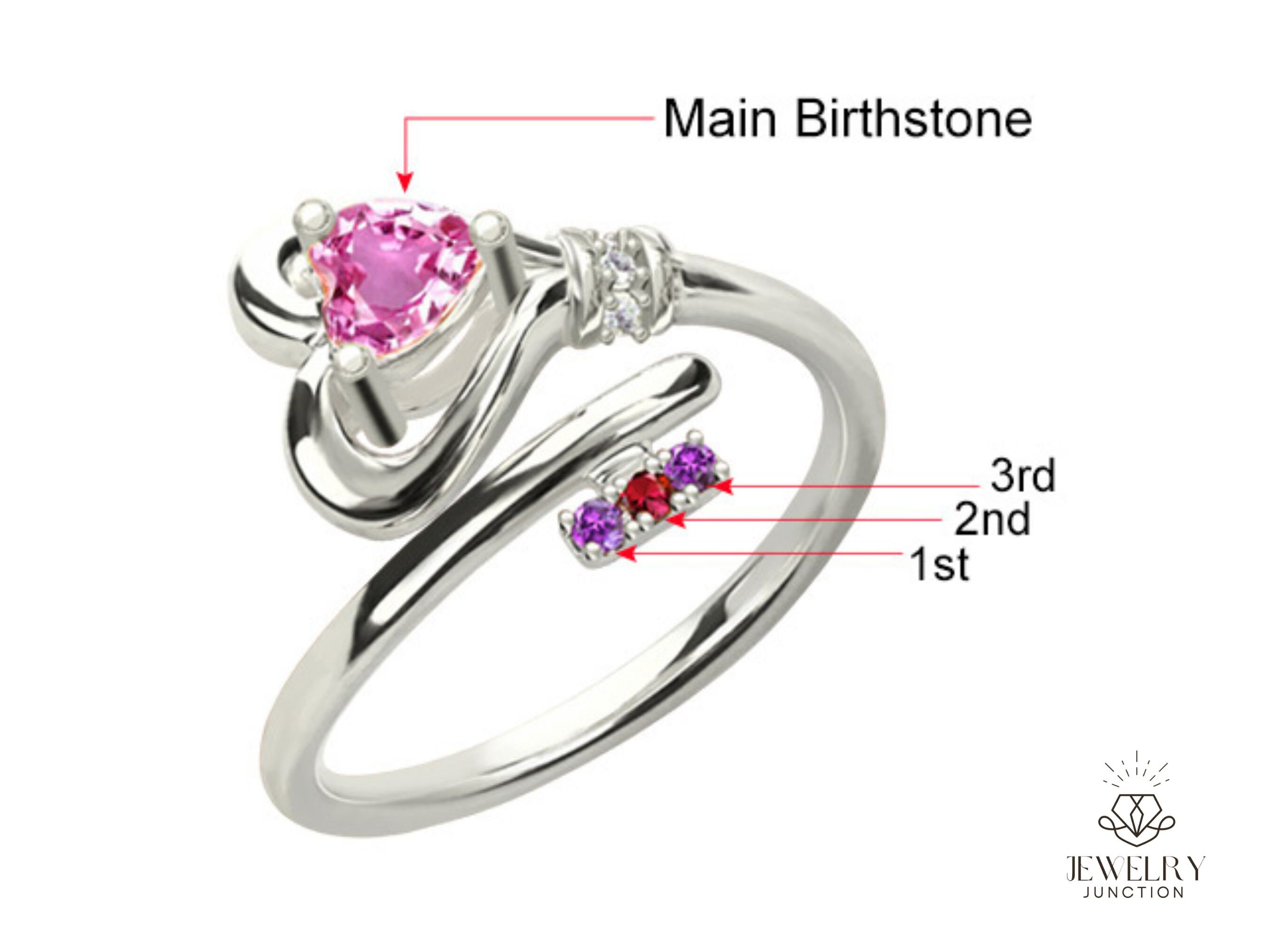Key Heart Ring With Birthstones Platinum Plated Sterling - Etsy